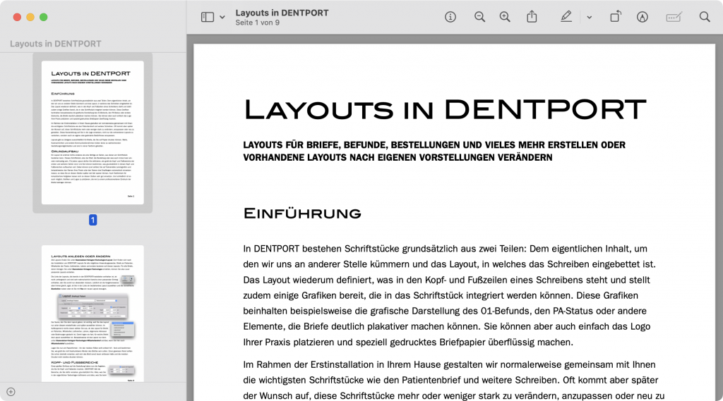 Layouts in DENTPORT - DENTPORT